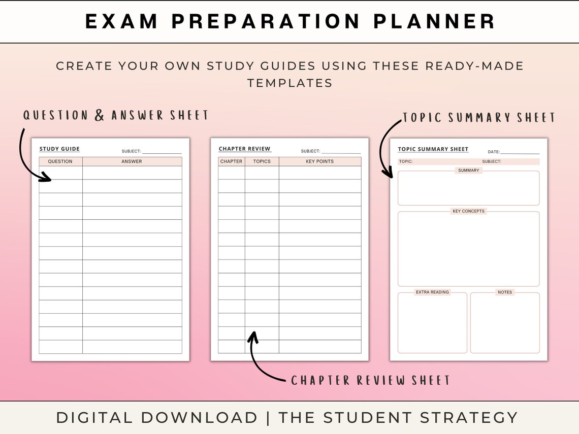 Student Exam Prep Planner Printable Exam Study Template College School ...