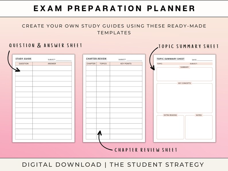 Student Exam Prep Planner | Printable Exam Study Template | College ...