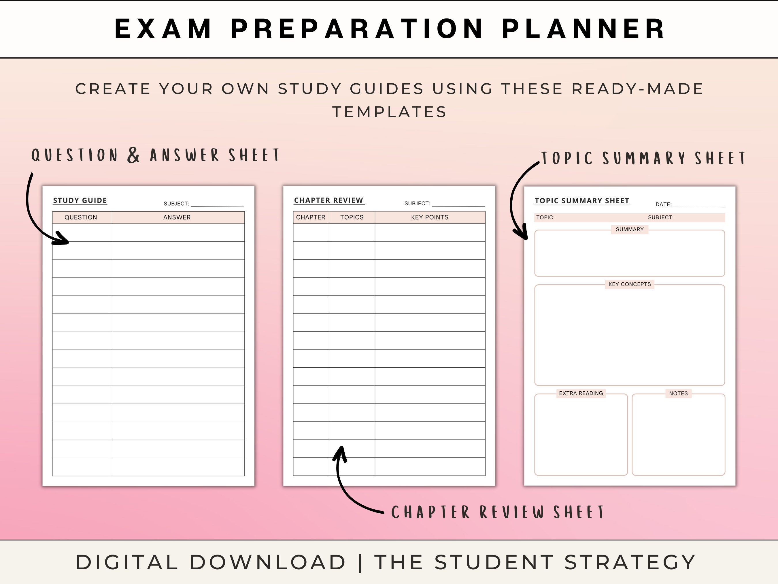 Student Exam Prep Planner | Printable Exam Study Template | College ...
