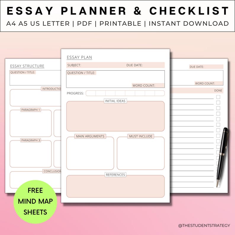 Simple Essay Planner & Checklist | Printable Essay Writing Template for ...