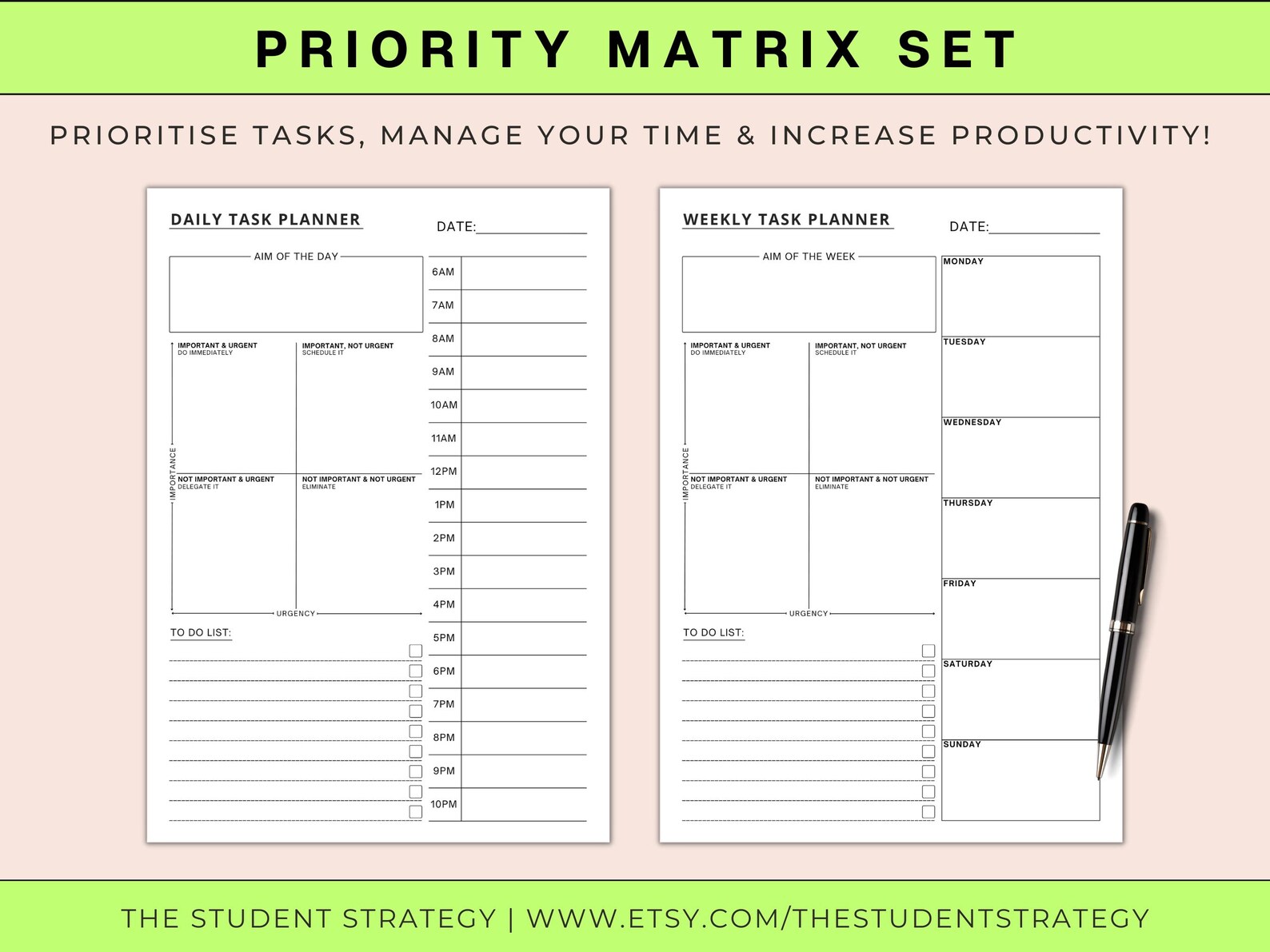 Task Priority Matrix Set | Daily & Weekly Priority Planner | Eisenhower ...