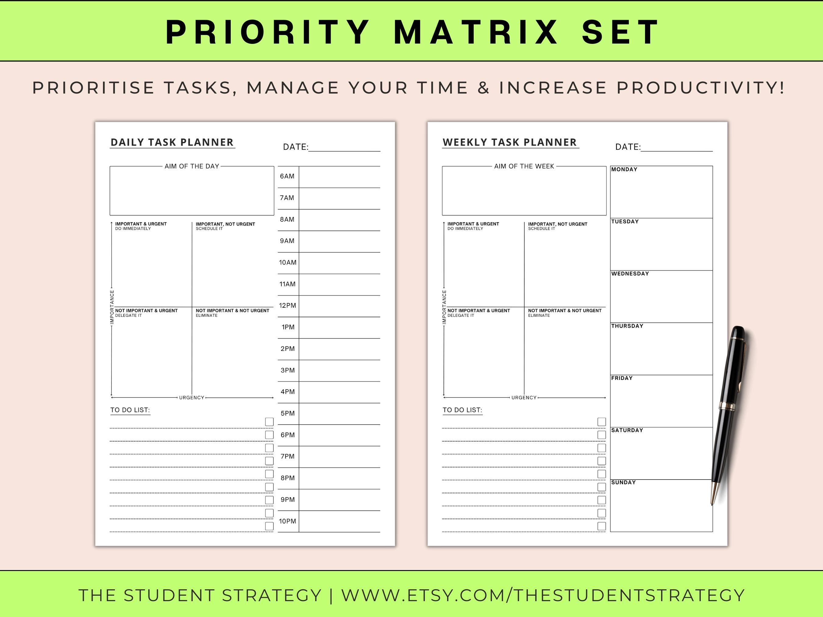 Task Priority Matrix Set | Daily & Weekly Priority Planner | Eisenhower ...