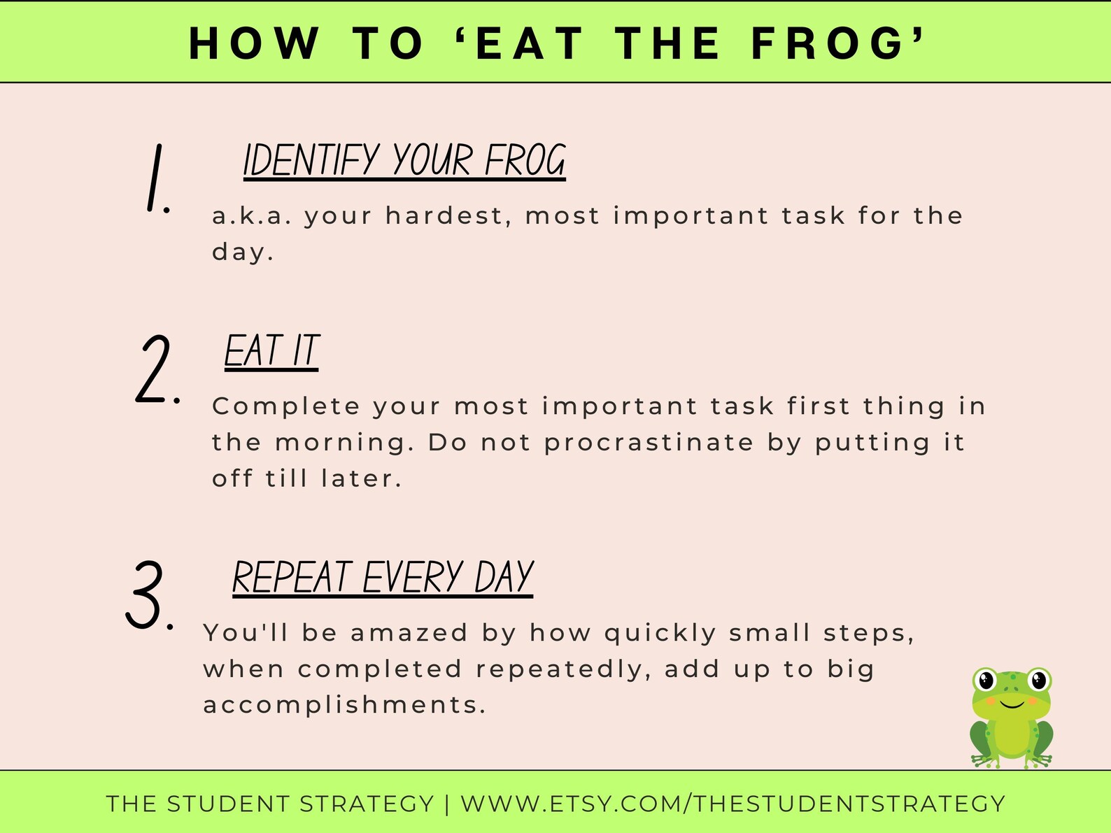 Eat the Frog | Daily Task Priority Planner | Hourly Time Blocking ...