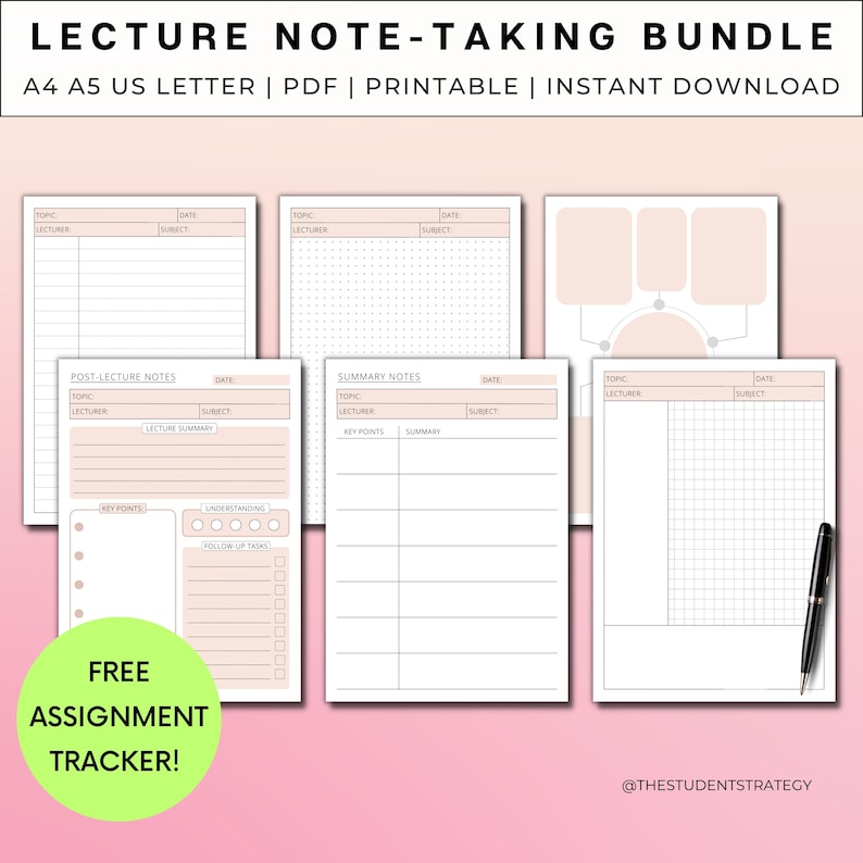 Lecture Notes Template Pack | Cornell Note-taking for Students | Dot ...