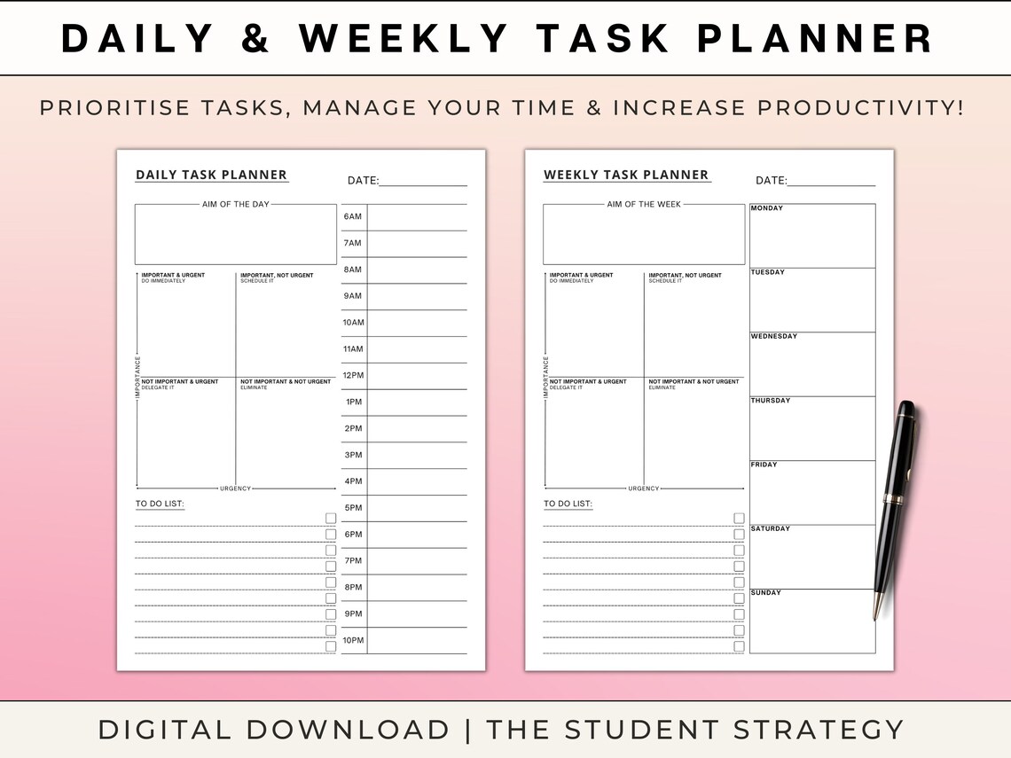 Task Priority Matrix Set Daily & Weekly Priority Planner Eisenhower ...