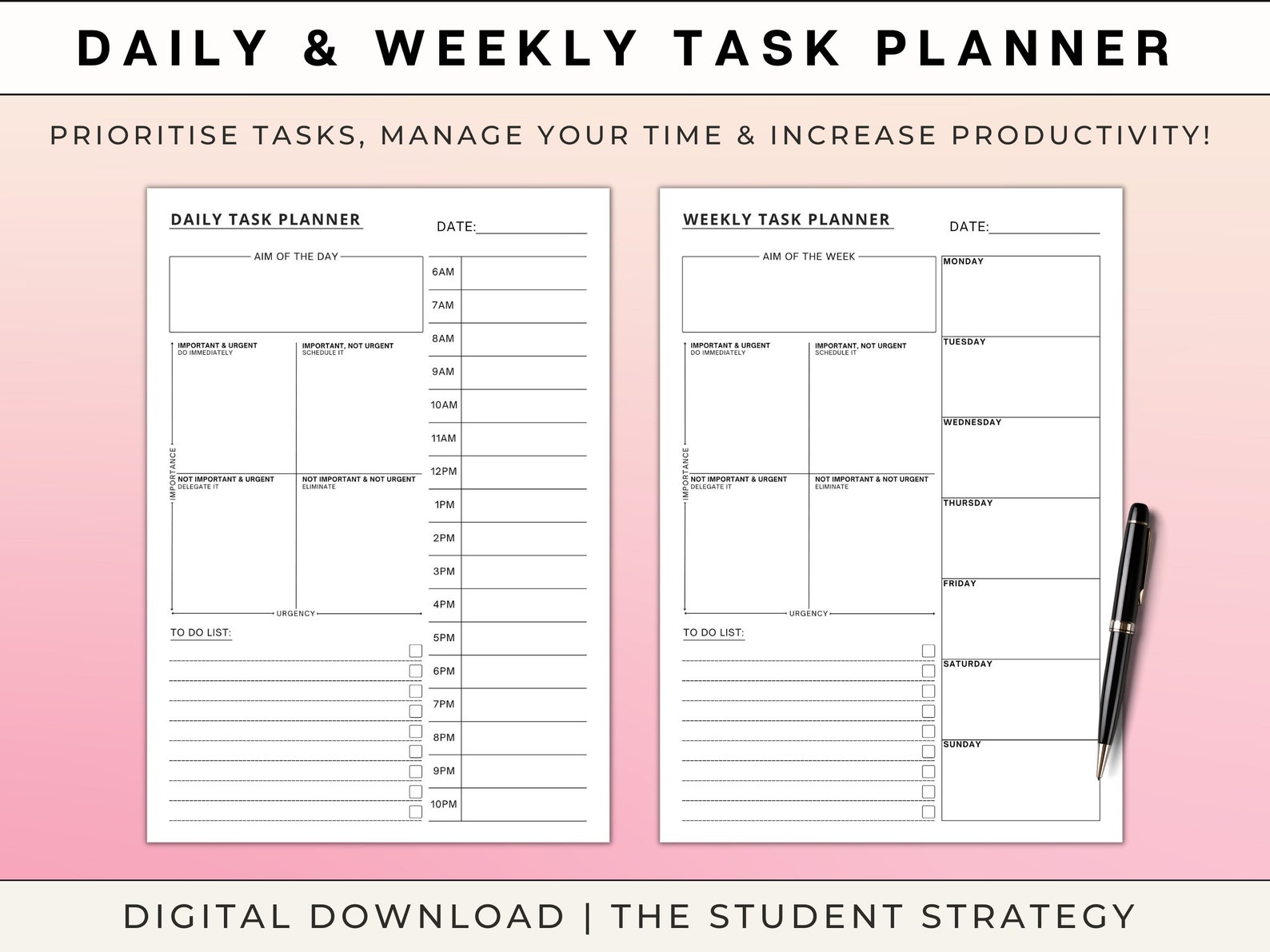 Task Priority Matrix Set | Daily & Weekly Priority Planner | Eisenhower ...