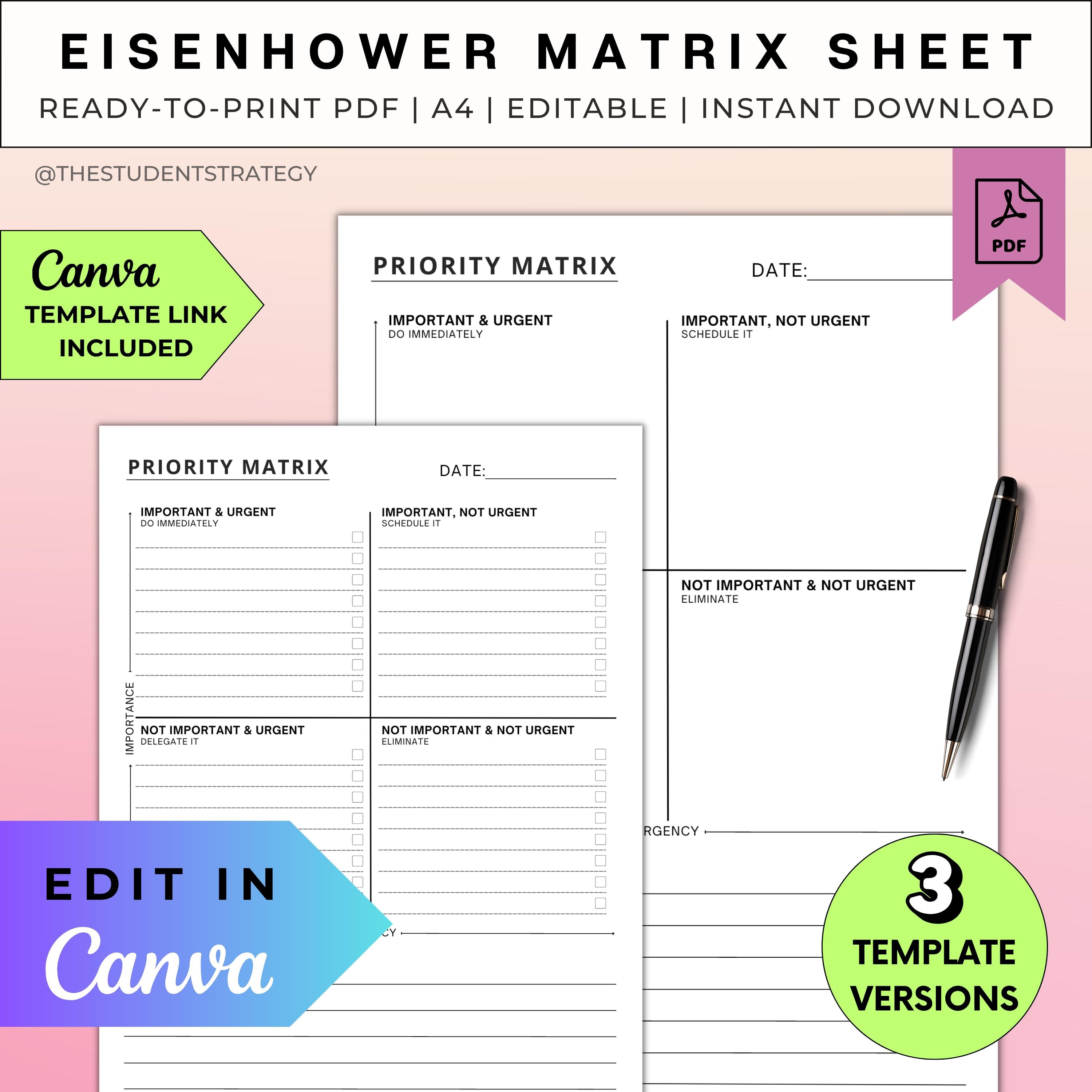 Eisenhower Matrix | Task Priority Matrix Template | Printable Priority ...