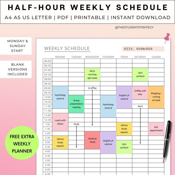 Cute Weekly Schedule Template With Time