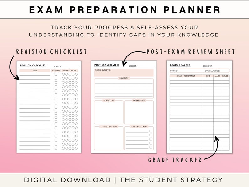 Student Exam Prep Planner | Printable Exam Study Template | College ...