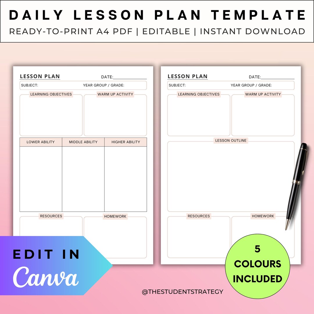 Simple Daily Lesson Plan Template | Printable Lesson Planning Template ...