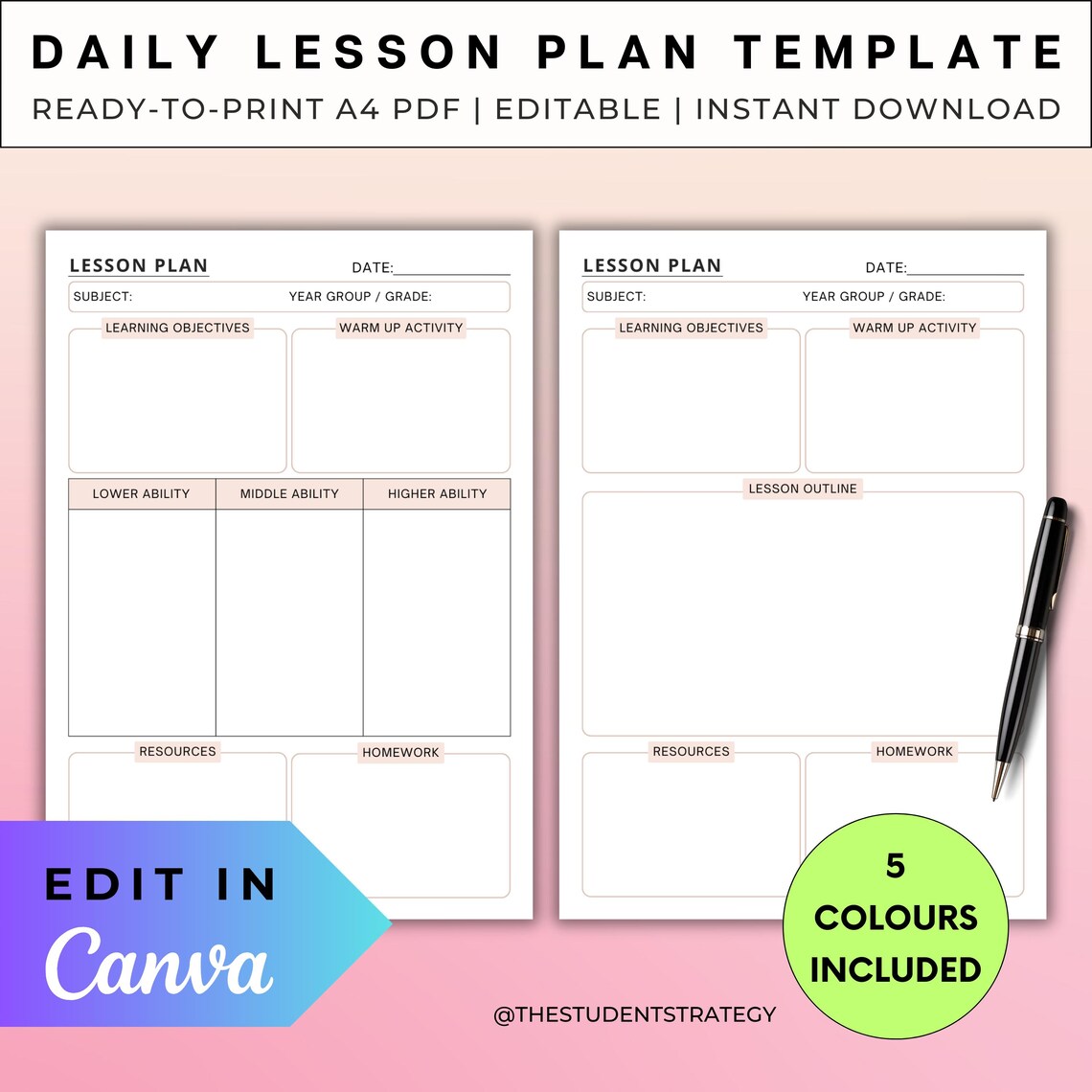 Simple Daily Lesson Plan Template | Printable Lesson Planning Template ...