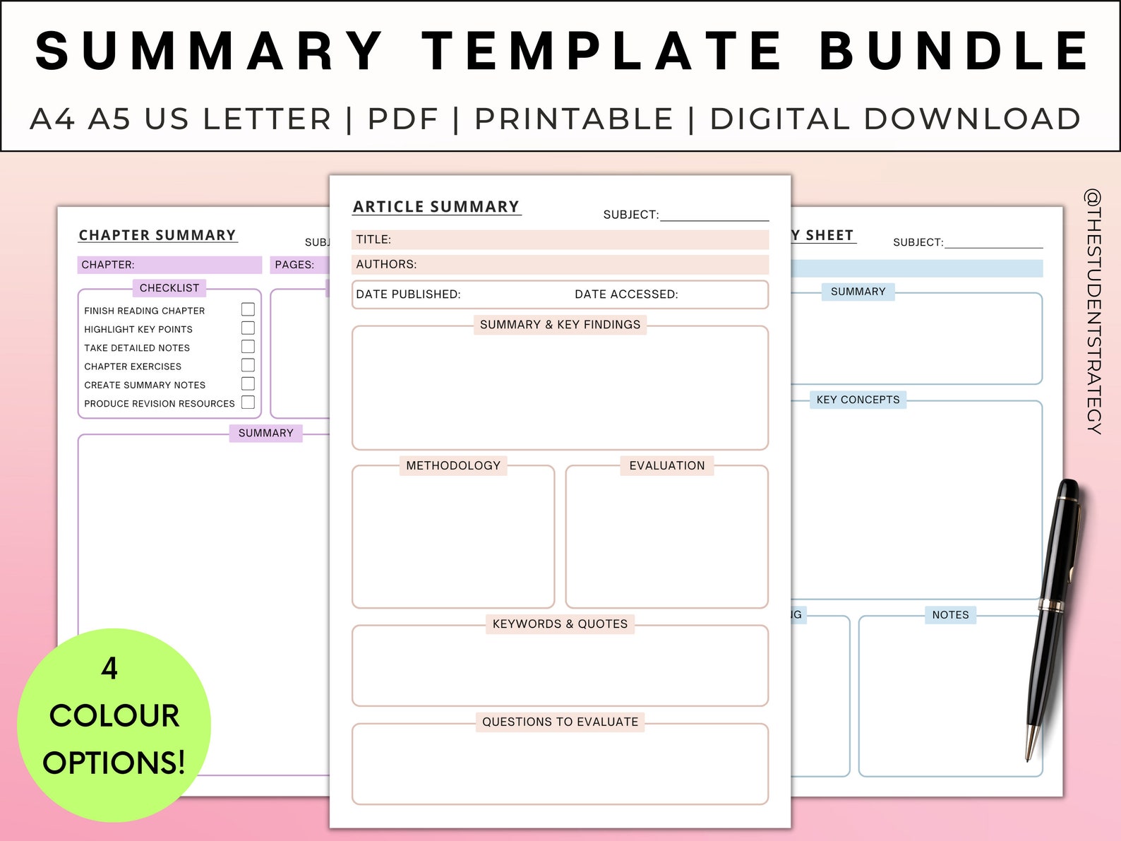 Summary Template Bundle for Students Revision Sheets Chapter & Article ...