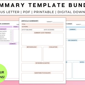 Summary Template Bundle for Students Revision Sheets Chapter & Article ...