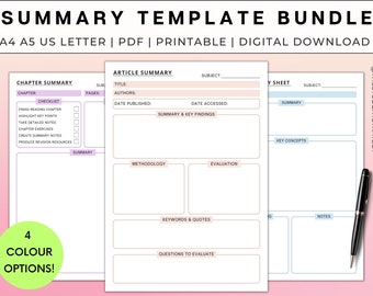 Chapter Summary Printable Note Taking Sheet (Instant Download) - Etsy