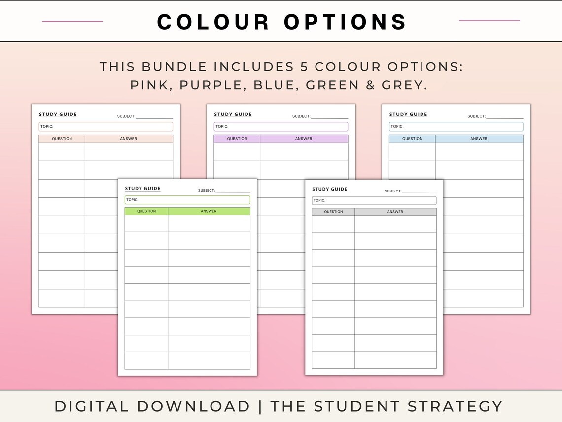 Simple Study Guide Revision Sheet | Printable Q+A Revision Template for ...