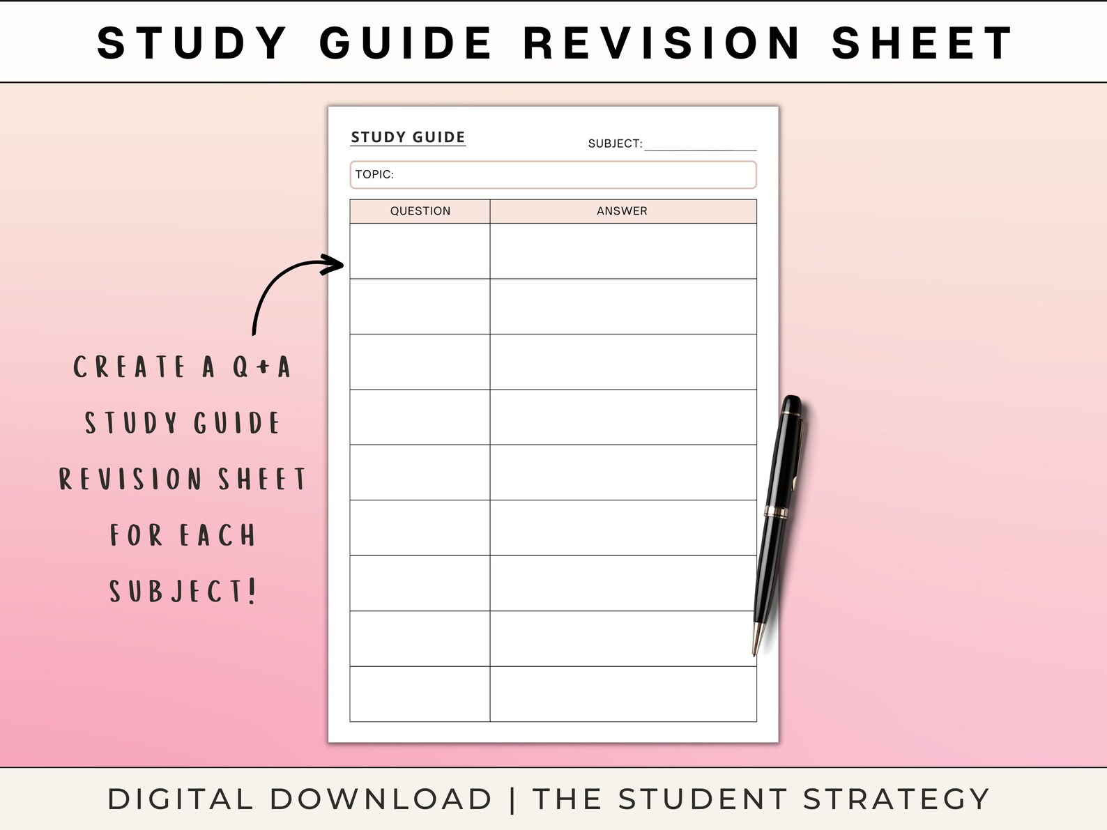 Simple Study Guide Revision Sheet | Printable Q+A Revision Template for ...
