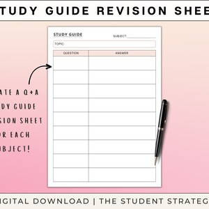 Simple Study Guide Revision Sheet | Printable Q+A Revision Template for ...