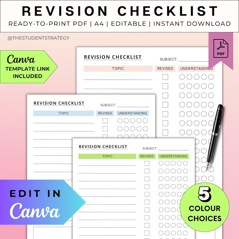 Simple Revision Checklist | Printable Student Revision Plan | Exam Prep ...