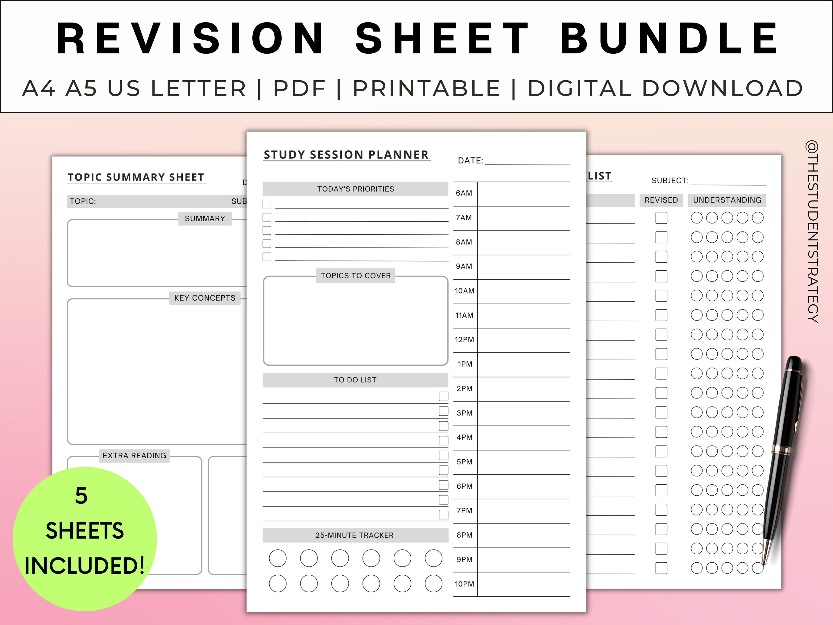 Revision Sheet Bundle Revision Timetable & Checklist Study Session ...