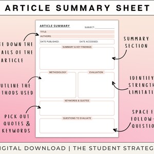 Article Summary & Reading Log Bundle | Printable Research Paper Summary ...