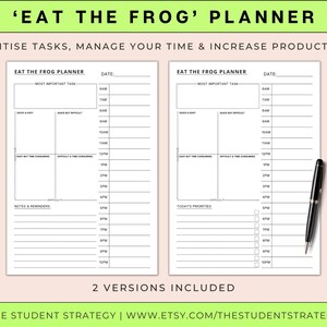 Eat the Frog | Daily Task Priority Planner | Hourly Time Blocking ...