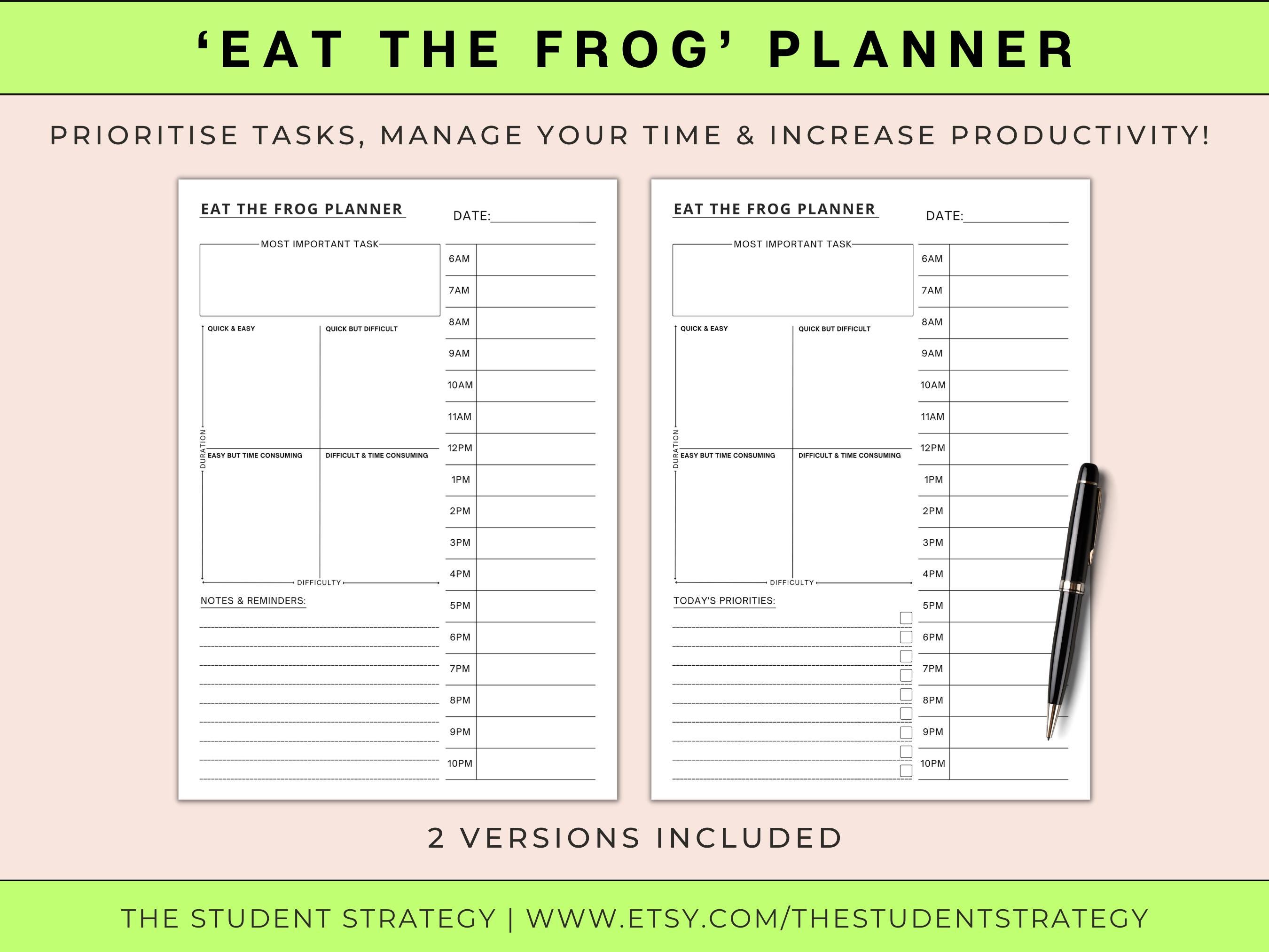 Eat the Frog | Daily Task Priority Planner | Hourly Time Blocking ...