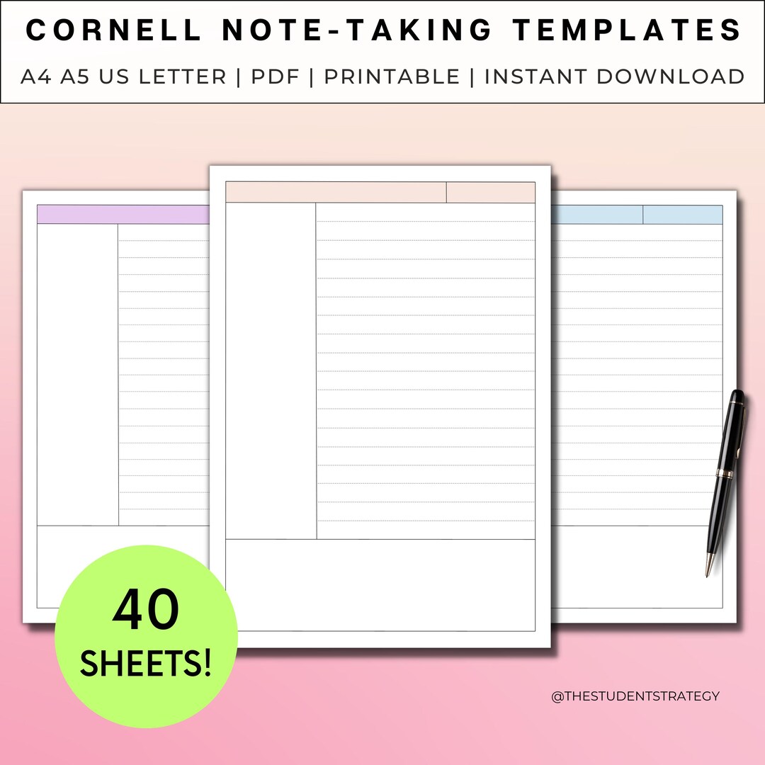 Cornell Method Student Note-taking Template | Printable Note Paper ...
