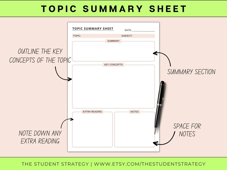 Simple Topic Summary Revision Sheet | Revision Plan Study Template ...