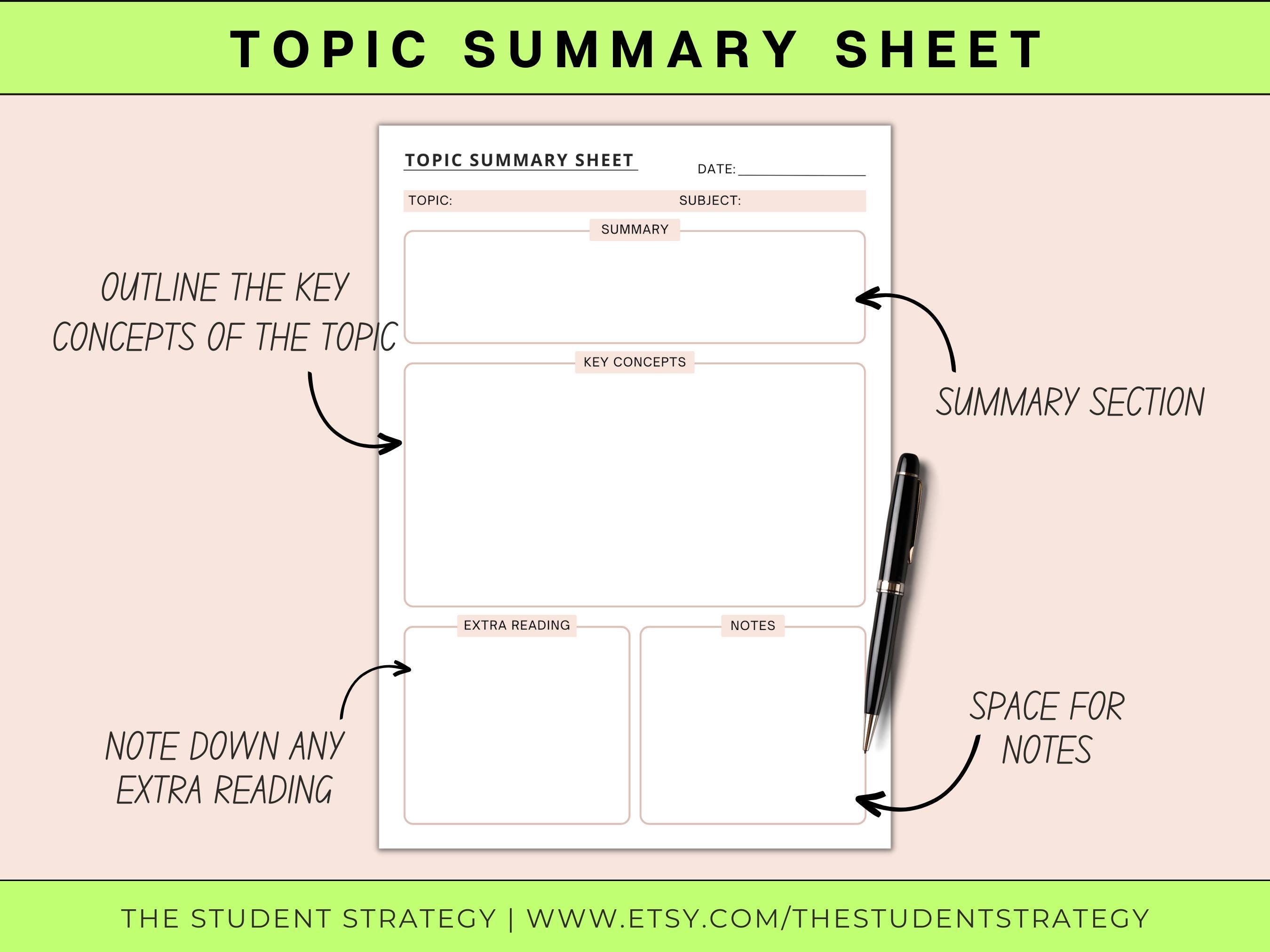 Simple Topic Summary Revision Sheet | Revision Plan Study Template ...