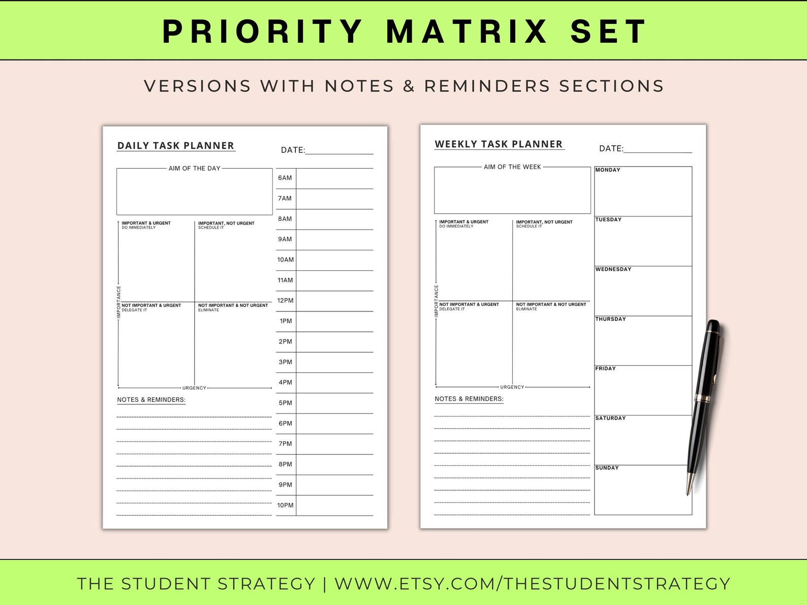 Task Priority Matrix Set | Daily & Weekly Priority Planner | Eisenhower ...