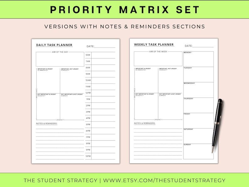 Task Priority Matrix Set | Daily & Weekly Priority Planner | Eisenhower ...