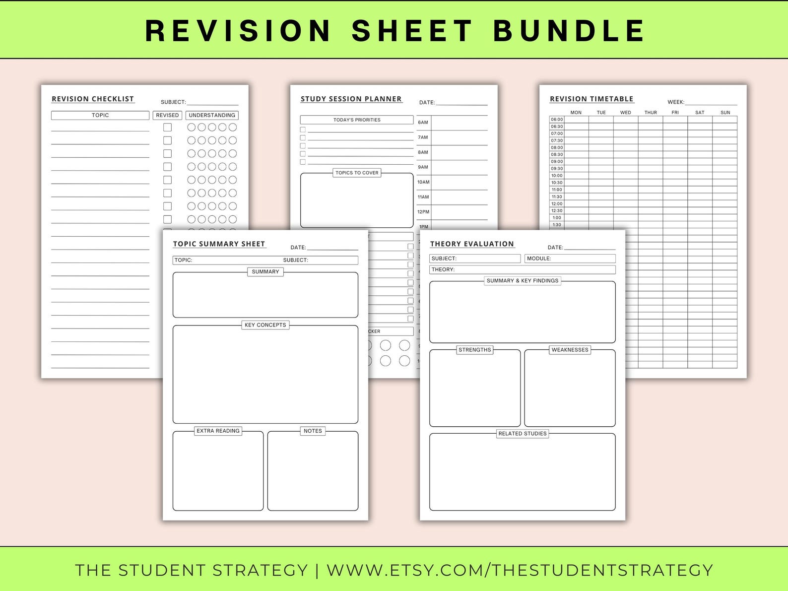 Revision Sheet Bundle | Revision Timetable & Checklist | Study Session ...