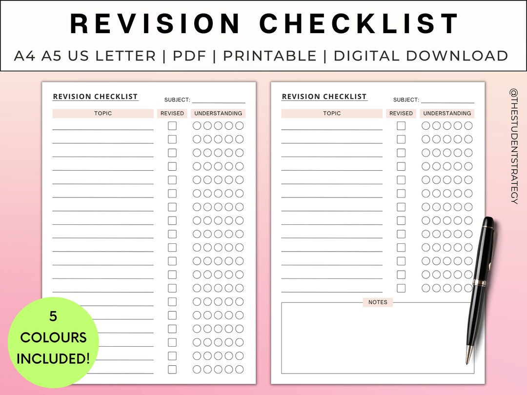 Simple Revision Checklist Printable Student Revision Plan Exam Prep A4 ...
