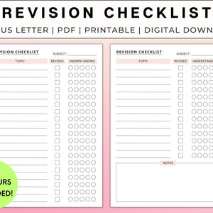 Simple Revision Checklist Printable Student Revision Plan Exam Prep A4 ...