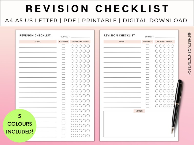 Simple Revision Checklist Printable Student Revision Plan Exam Prep A4 ...