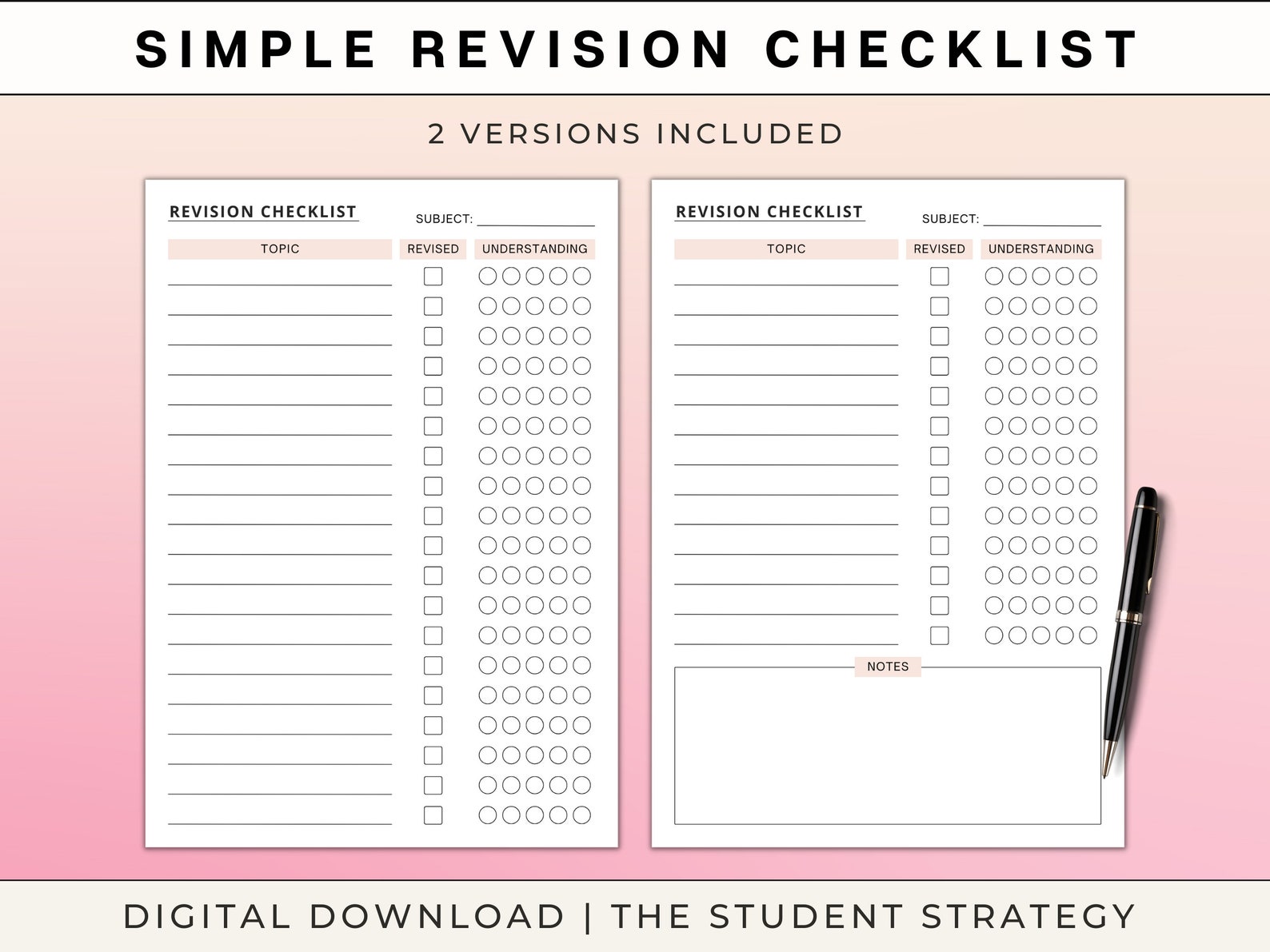 Simple Revision Checklist Printable Student Revision Plan Exam Prep A4 ...