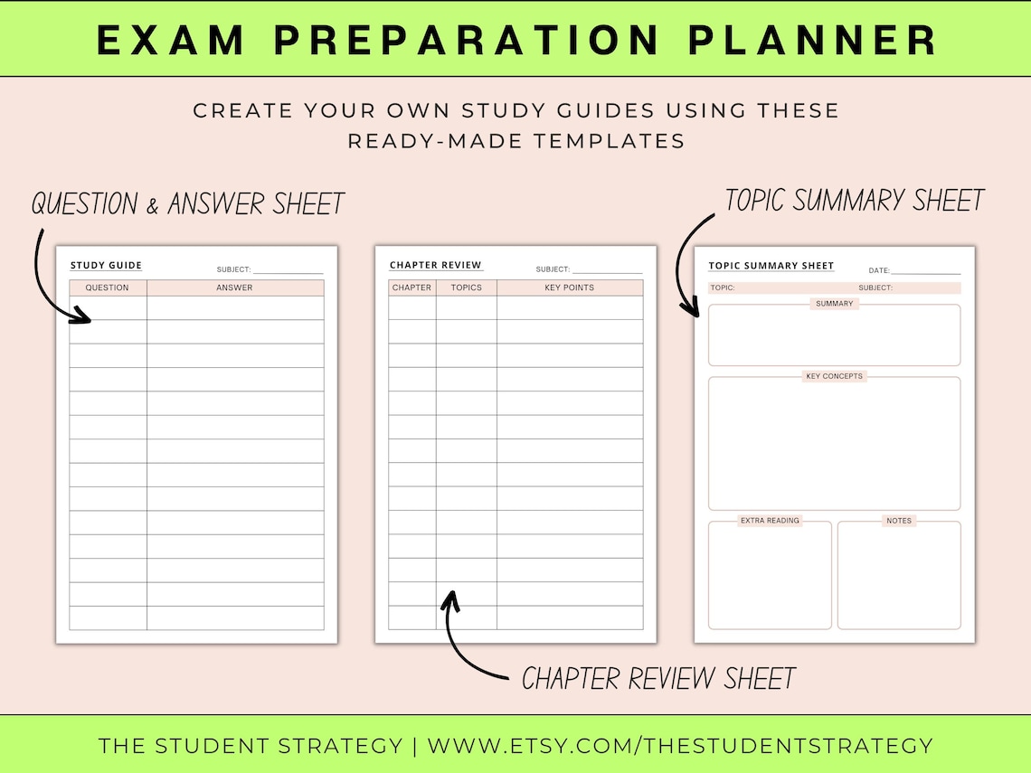 Student Exam Prep Planner | Printable Exam Study Template | College ...