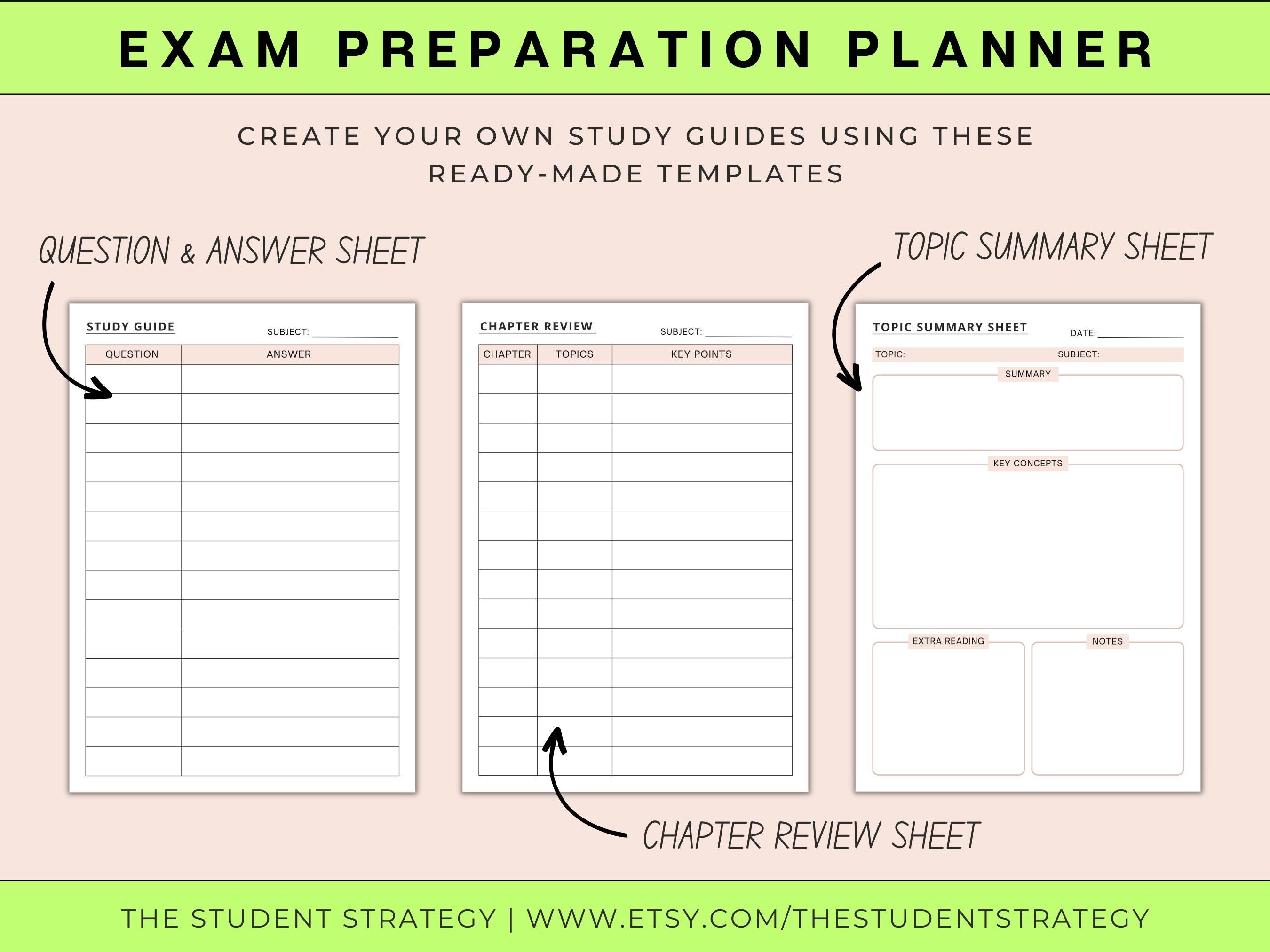 Student Exam Prep Planner | Printable Exam Study Template | College ...