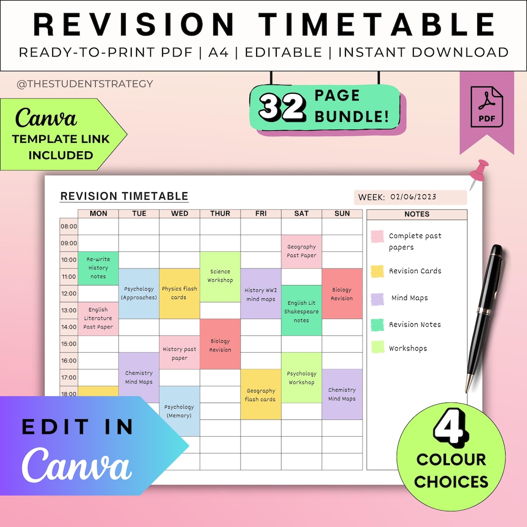 Revision Timetable | Time Blocking Study Schedule | Printable Timetable ...