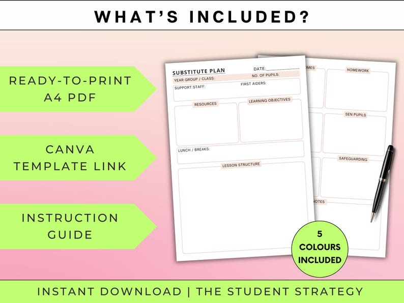 Substitute Teacher Plan | Printable Lesson Plan Template for Teachers ...