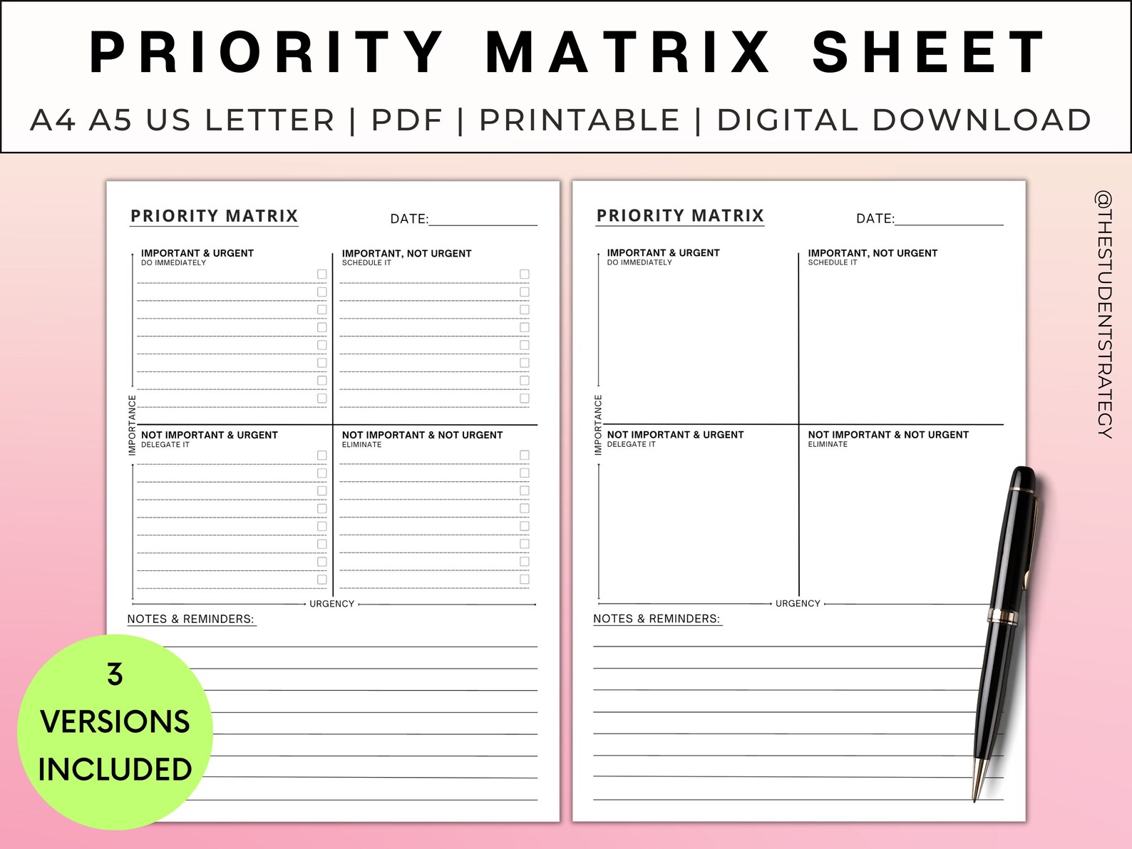 Eisenhower Matrix Task Priority Matrix Template Printable Priority ...
