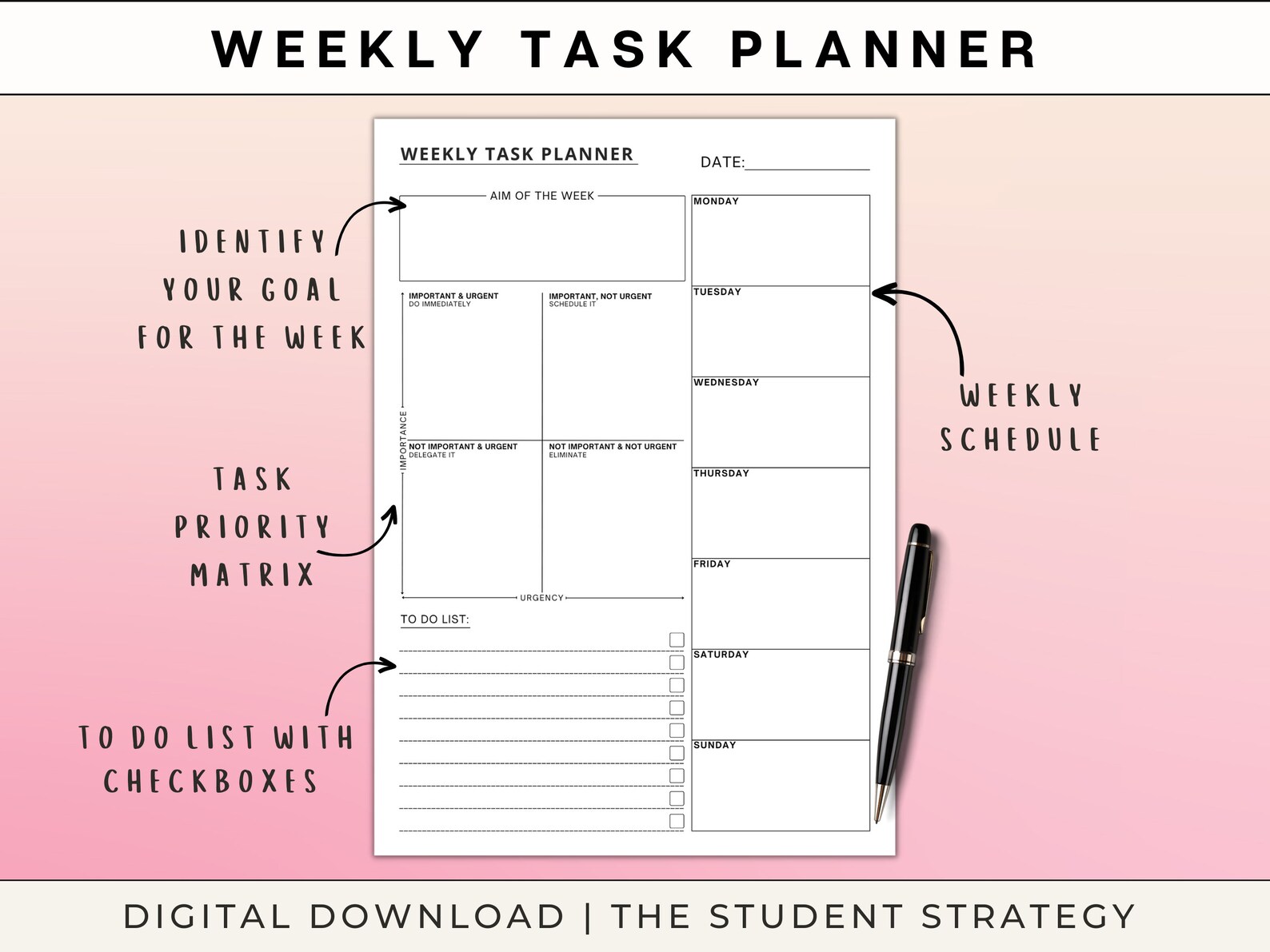 Task Priority Matrix Set | Daily & Weekly Priority Planner | Eisenhower ...