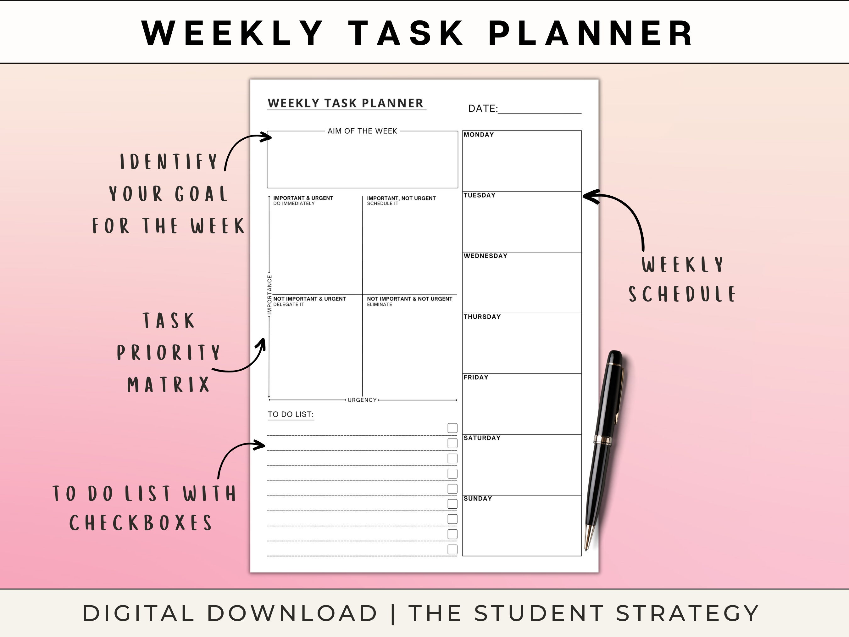 Task Priority Matrix Set | Daily & Weekly Priority Planner | Eisenhower ...