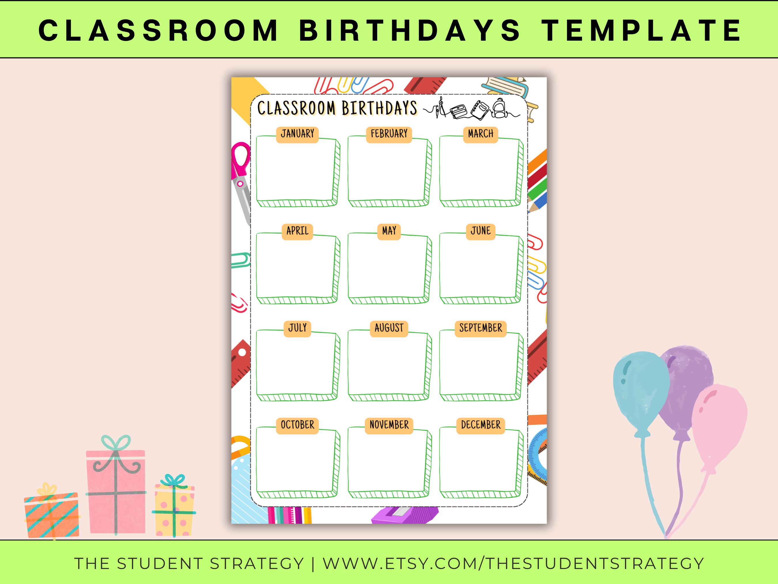 Classroom Birthdays Template | Printable Class Birthdays Poster | 'our ...