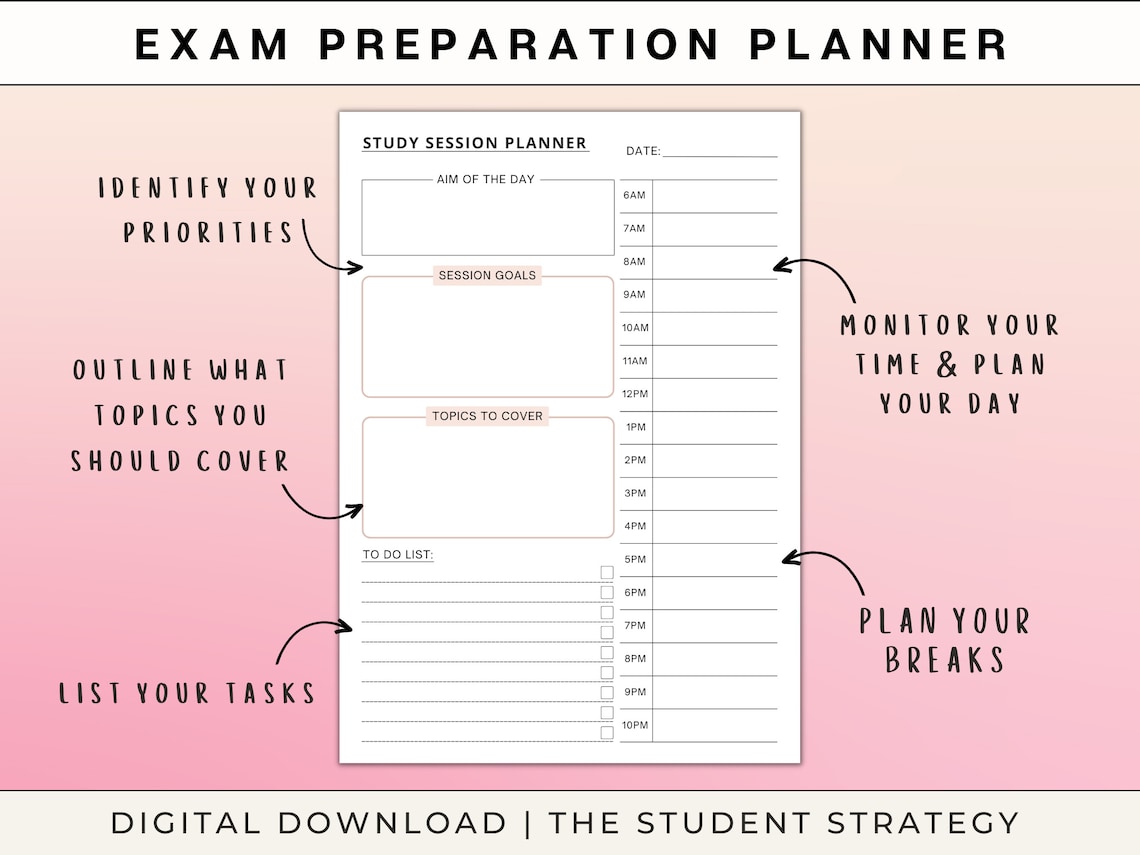 Simple Exam Prep Planner Printable Exam Study Template - Etsy