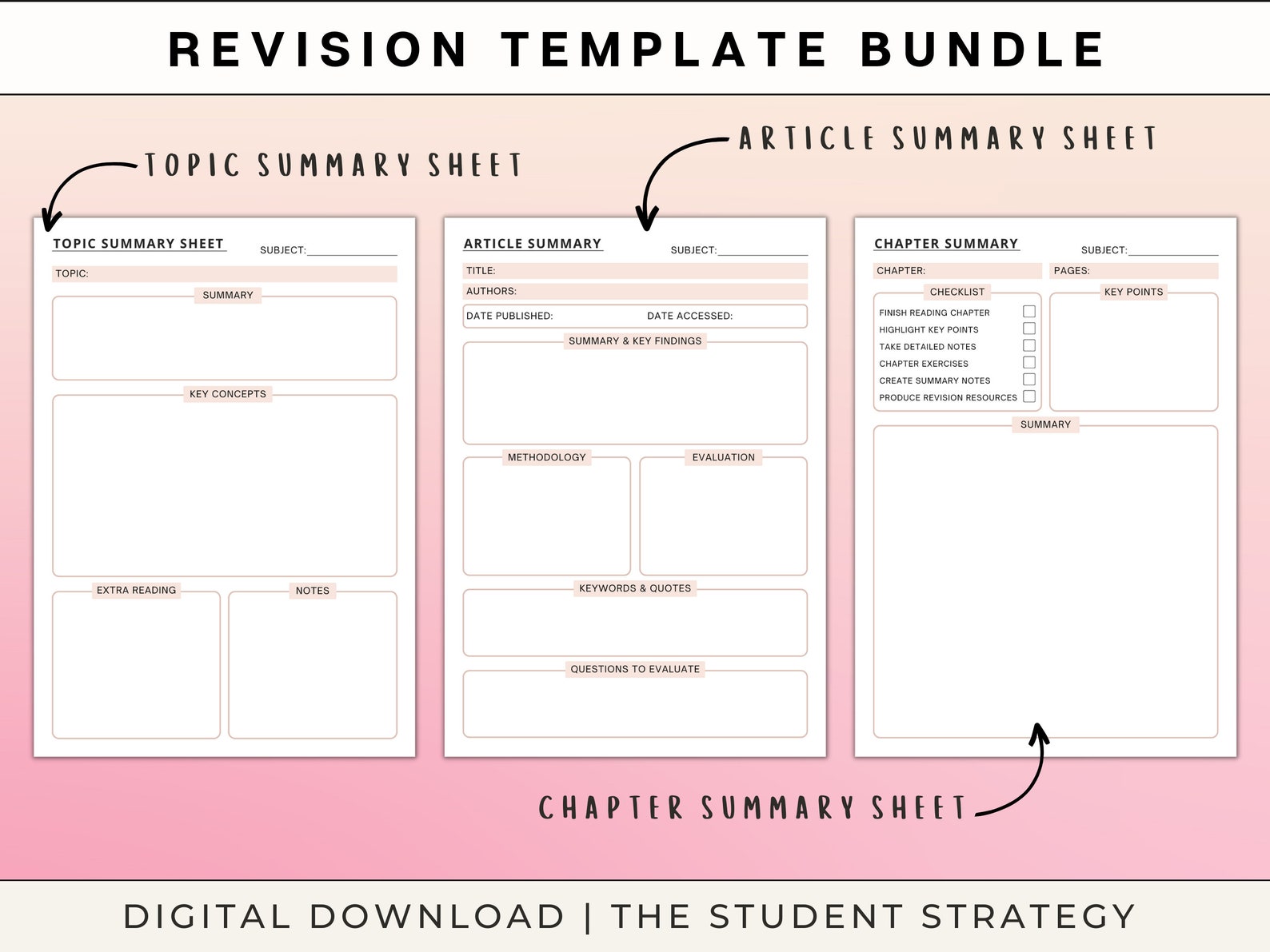 Revision Template Bundle | Printable Revision Sheets for Students ...