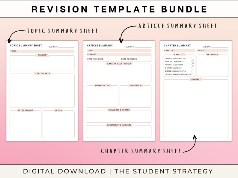 Revision Template Bundle | Printable Revision Sheets for Students ...