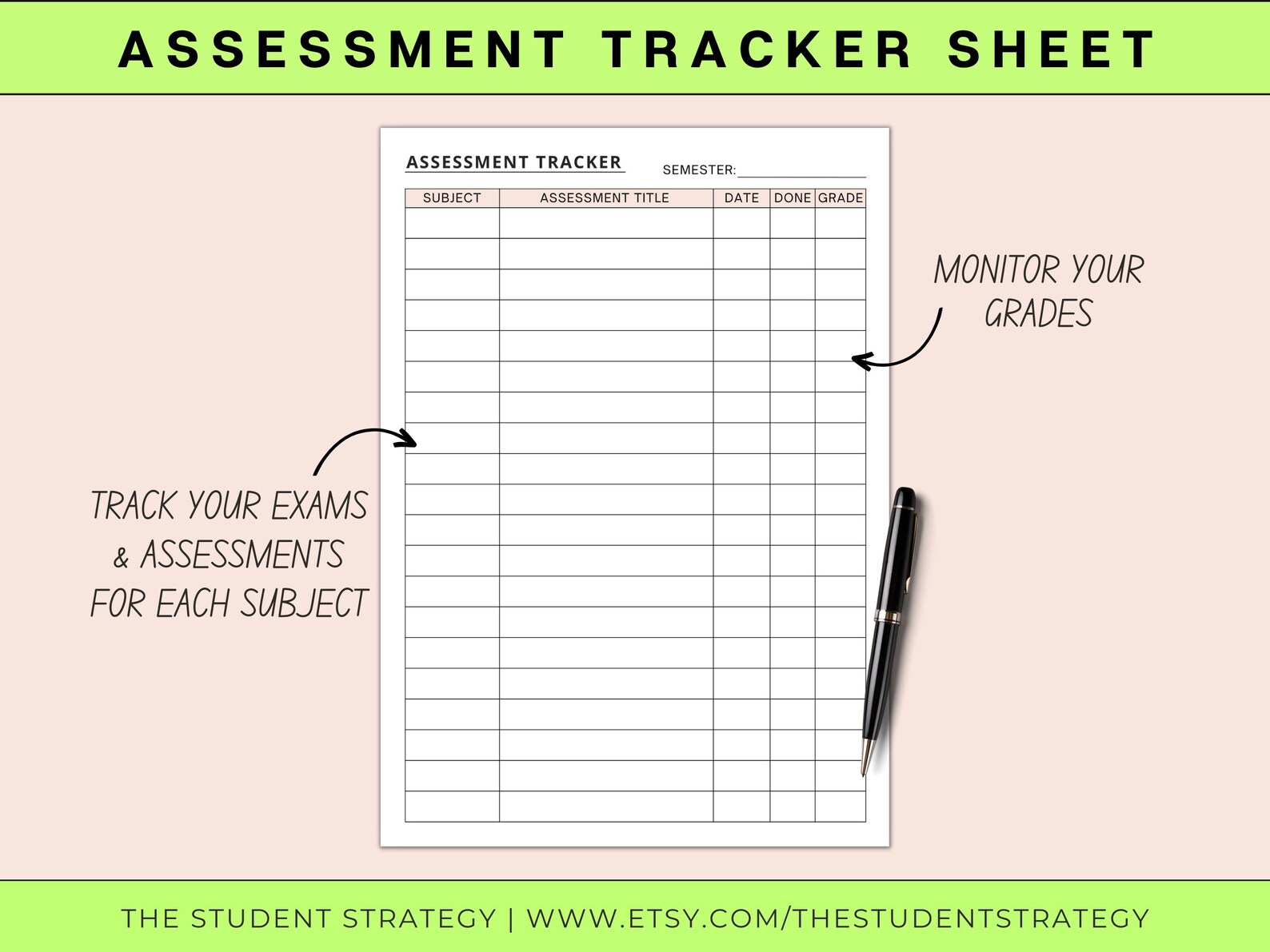 Simple Assessment Tracker Sheet | Printable Exam Schedule for Students ...