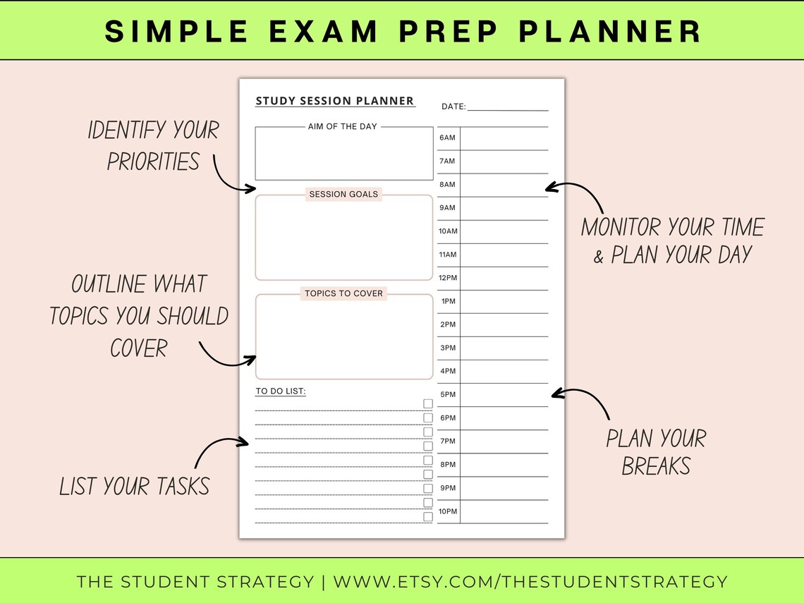 Simple Exam Prep Planner | Printable Exam Study Template | Revision ...