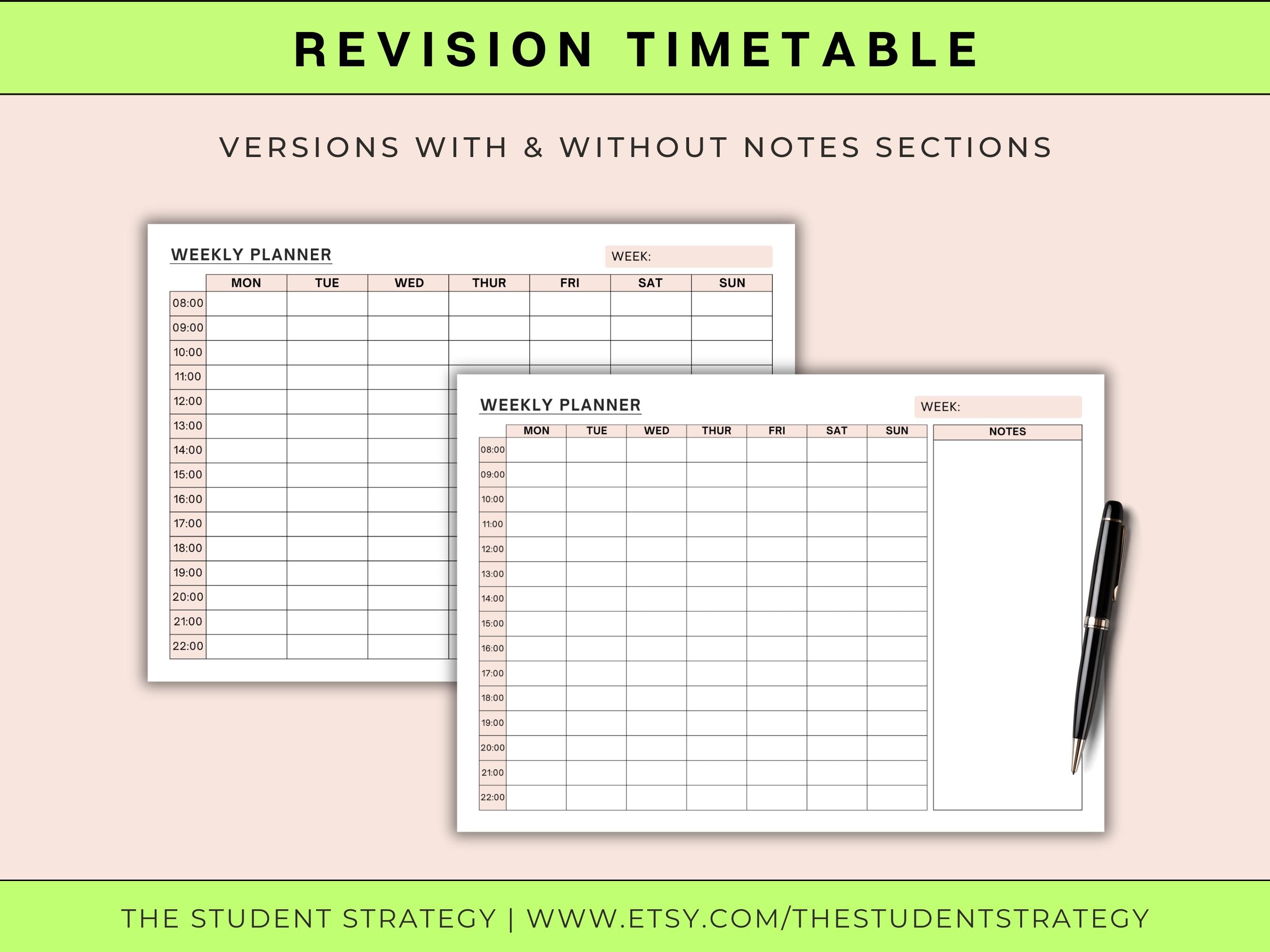 Revision Timetable | Time Blocking Study Schedule | Printable Timetable ...